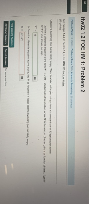 Solved ist Hw02 1.2 FOE ItM 1: Problem 2 See Example 1.2.2, | Chegg.com
