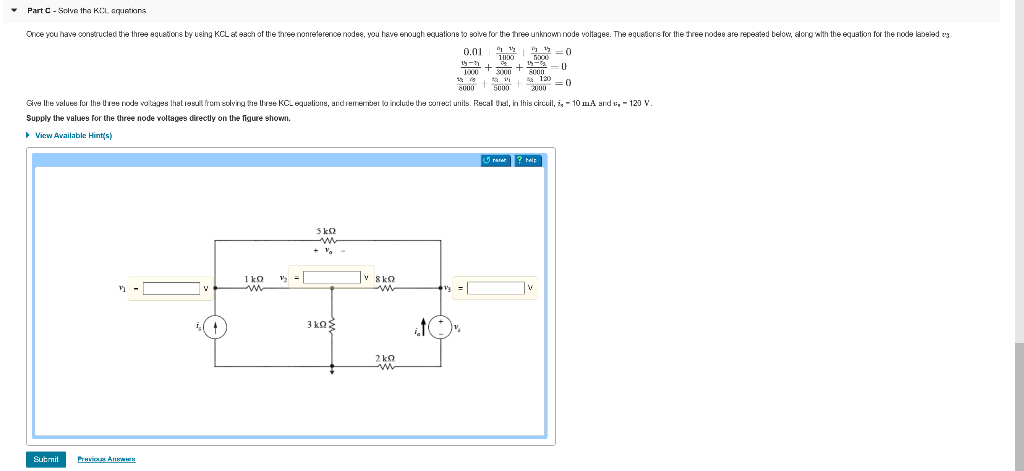 Solved Part - Solve tha KCL equations Once you have | Chegg.com