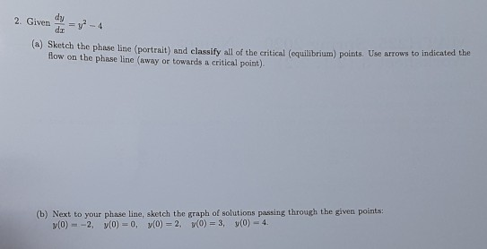 Solved 2. Given 7 = y2 - 4 a) Sketch the phase line | Chegg.com