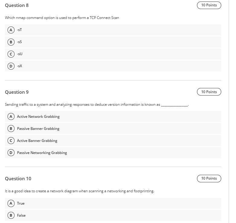 Solved Question 5 10 Points Which type of scan sets the FIN, | Chegg.com