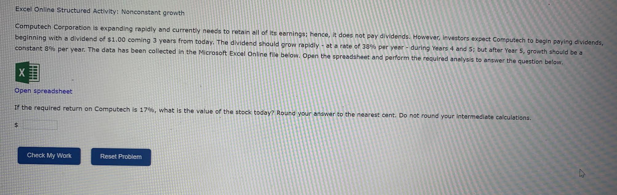 Solved Excel Online Structured Activity: Nonconstant growth | Chegg.com
