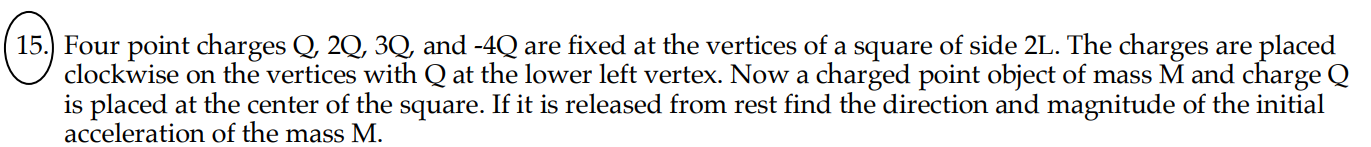 Solved 15. Four point charges Q, 20, 3Q, and -4Q are fixed | Chegg.com