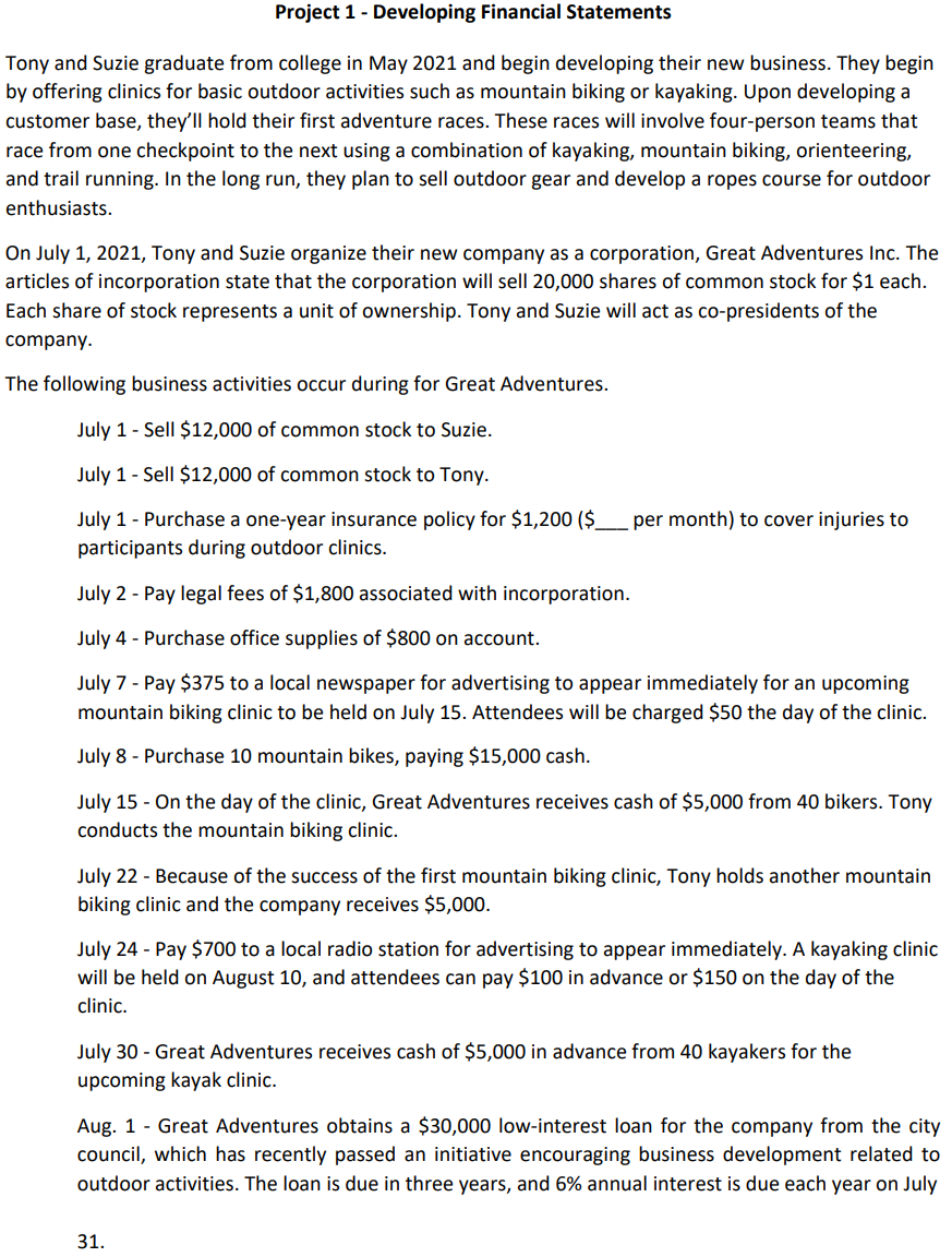 Solved Project 1 - Developing Financial Statements Tony and | Chegg.com