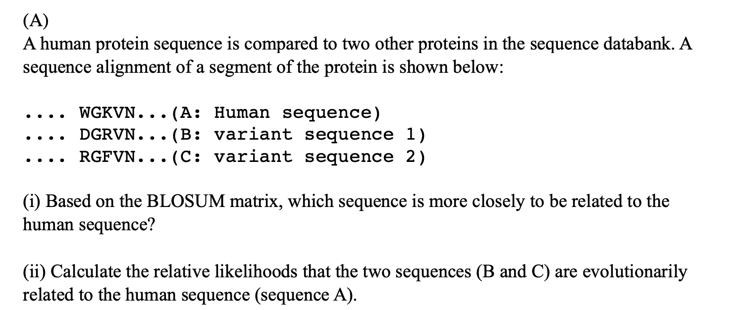 Solved (A) A human protein sequence is compared to two other | Chegg.com