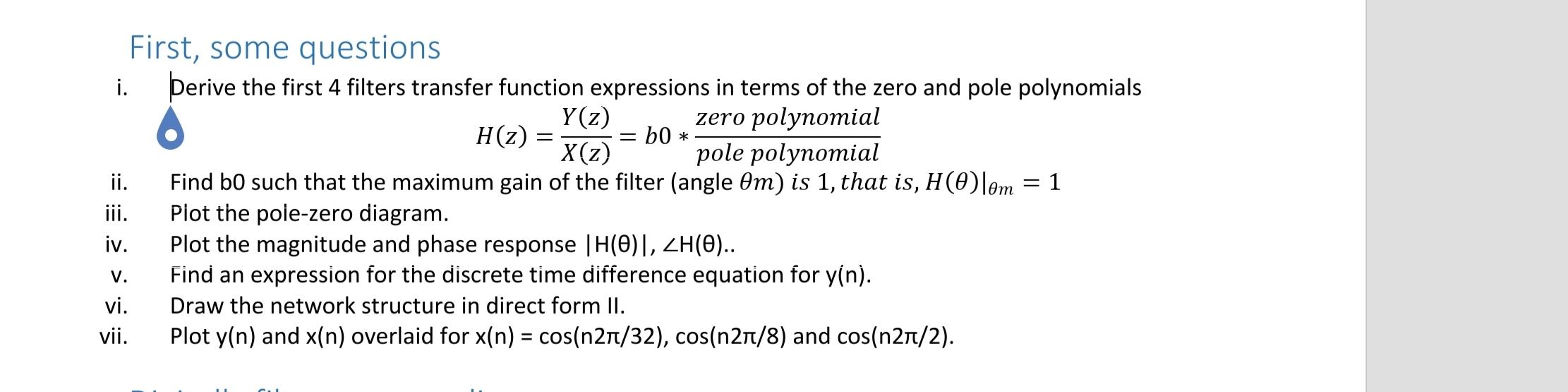 Solved FiltersFirst, some questions i. Derive the first 4 | Chegg.com
