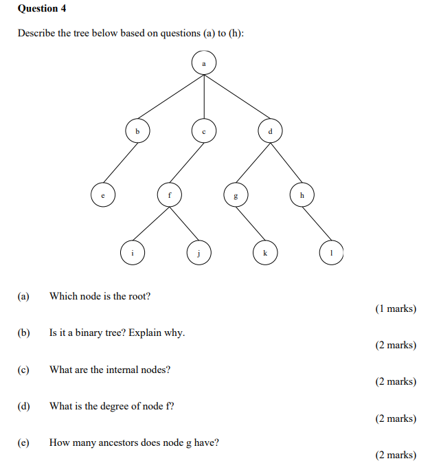 Solved Describe the tree below based on questions (a) to | Chegg.com