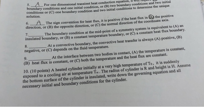 Solved 5. For one dimensional transient heat conduction | Chegg.com