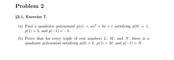 Solved Problem 2 $2.1, Exercise 7. (a) Find a quadratic | Chegg.com
