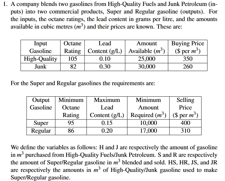 Solved A company blends two gasolines from High-Quality | Chegg.com