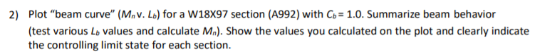 Solved 2) Plot “beam curve” (Mav. Lb) for a W18X97 section | Chegg.com