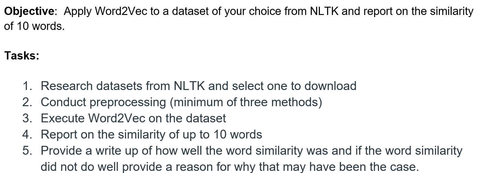 Solved Objective: Apply Word2Vec to a dataset of your choice | Chegg.com