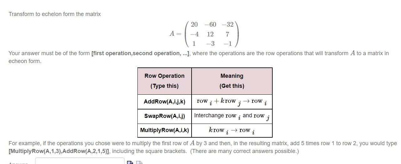 Solved Transform to echelon form the matrix | Chegg.com