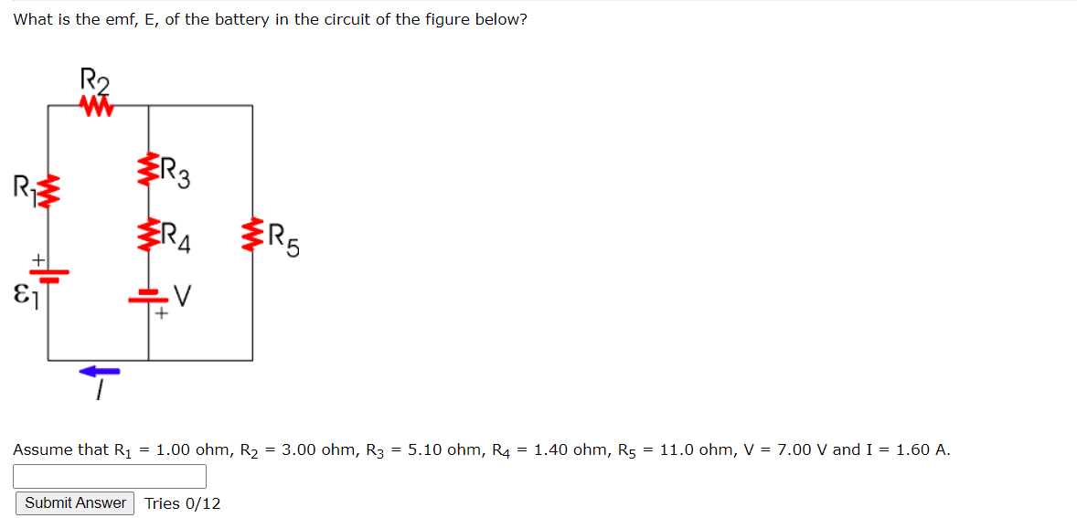 Solved What is the emf, E, of the battery in the circuit of | Chegg.com