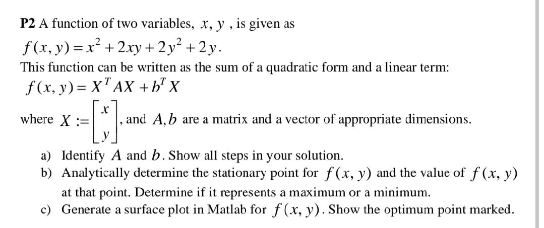 Solved P2 A function of two variables, x, y, is given as | Chegg.com