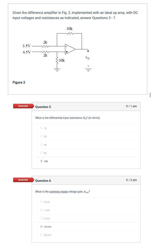 Solved Given the difference amplifier in Fig. 2, implemented | Chegg.com