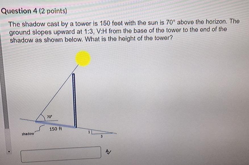 Solved Question 4 (2 points) The shadow cast by a tower is | Chegg.com