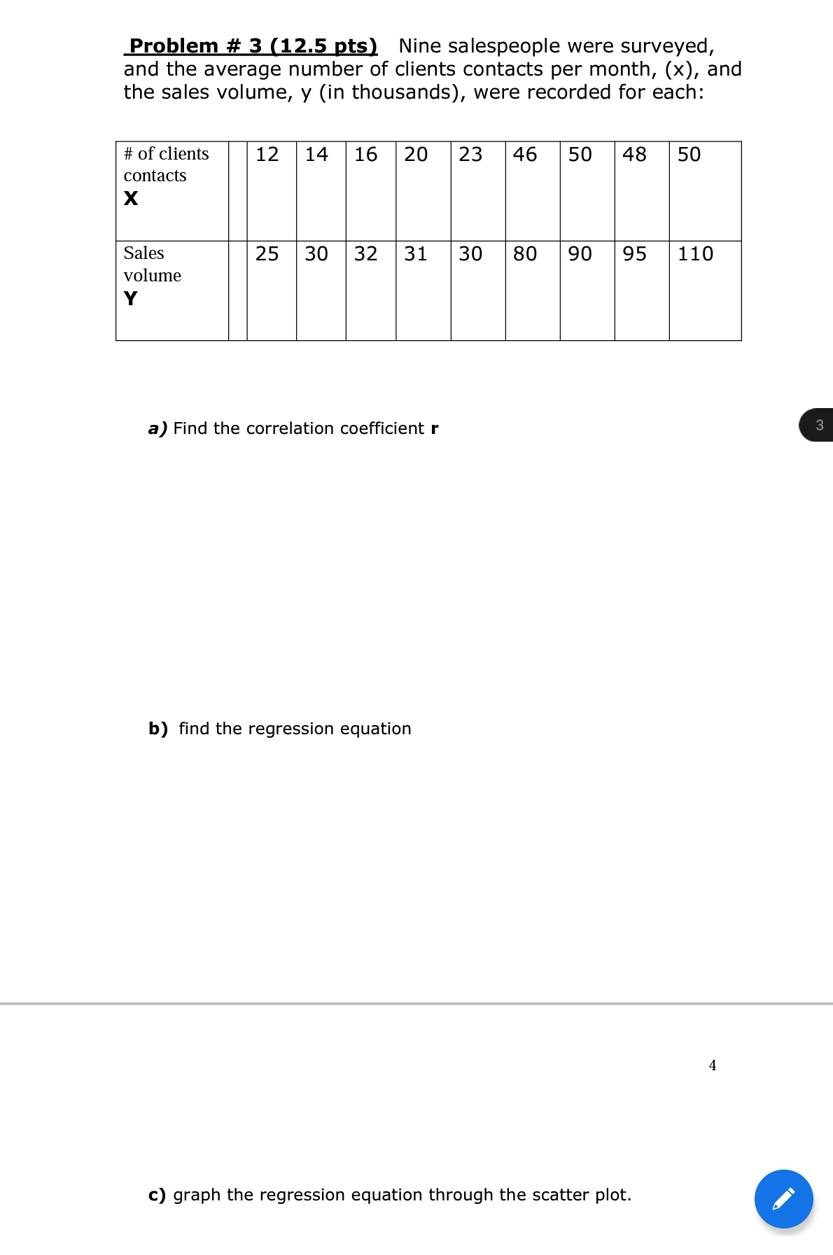 Solved Problem \\# 3 (12.5 pts) Nine salespeople were | Chegg.com