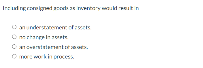Solved Including consigned goods as inventory would result | Chegg.com