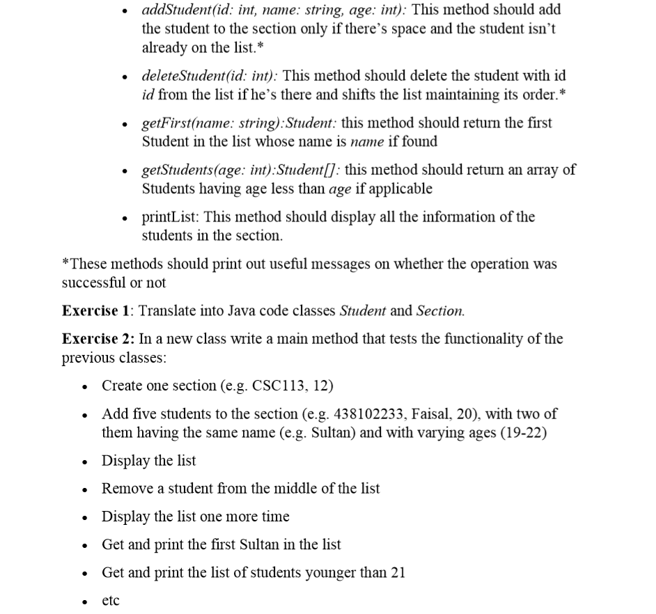 Solved Student id : int name : String age : int + Student + | Chegg.com