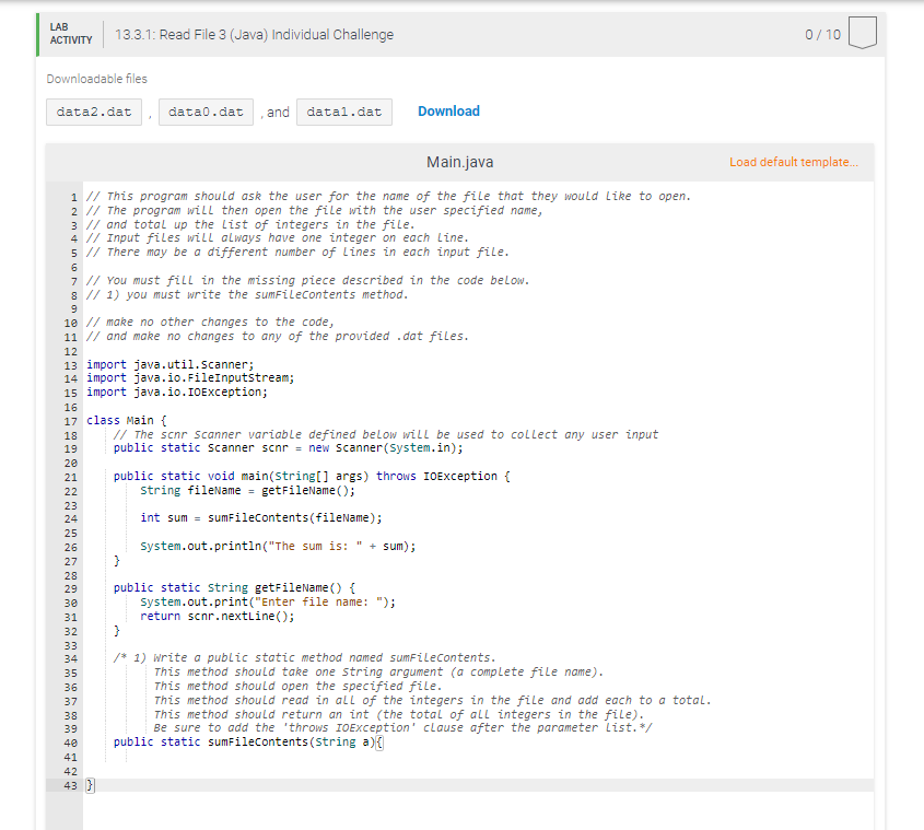 Solved 13.2 Read File 2 (Java) Individual Challenge This is | Chegg.com
