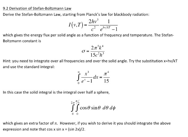 Solved Derive the Stefan-Boltzmann Law, starting from | Chegg.com