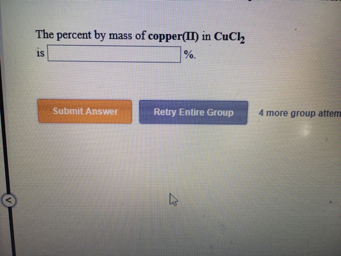 Solved The percent by mass of copper (II) in CuCl2 is 0 | Chegg.com