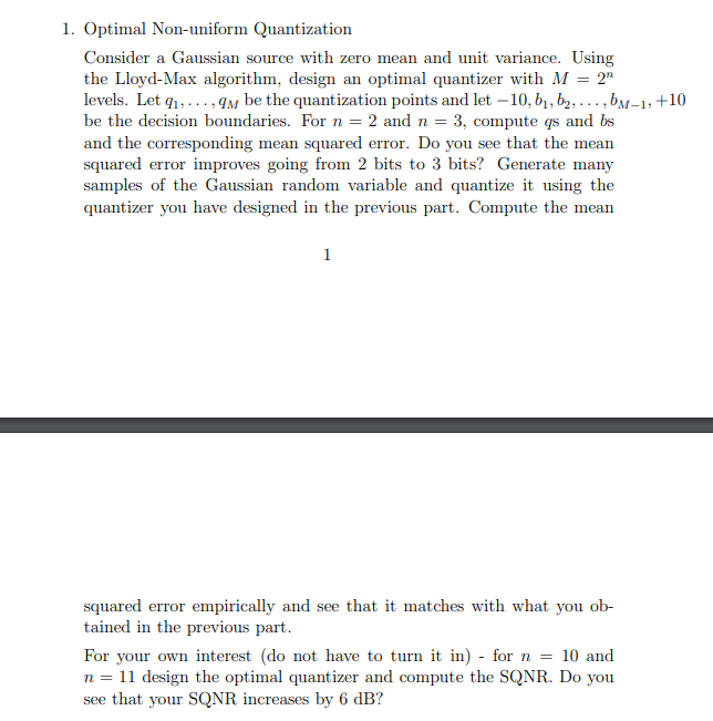 1. Optimal Non-uniform Quantization Consider a | Chegg.com