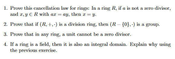Solved 1. Prove this cancellation law for rings: In a ring | Chegg.com