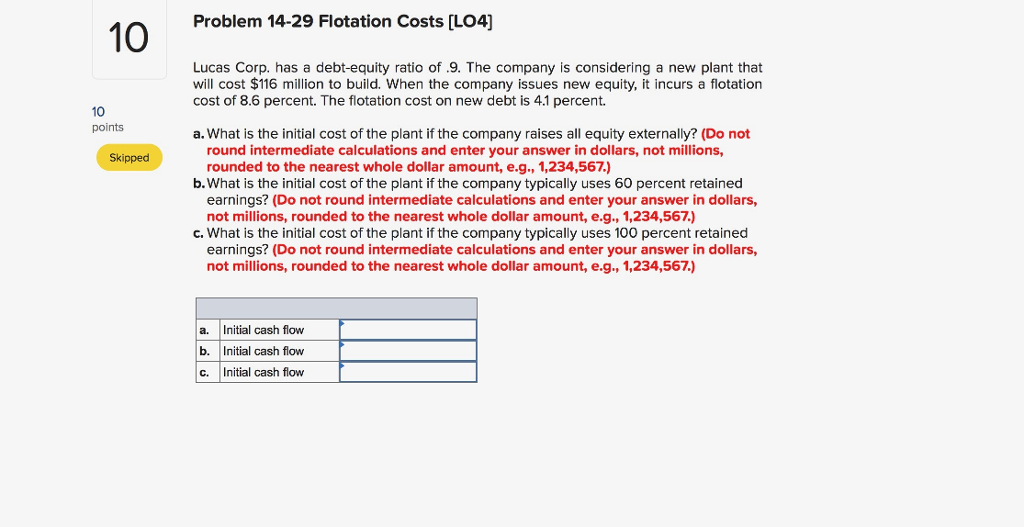 Solved Problem 14-29 Flotation Costs [LO4] 10 Lucas Corp. | Chegg.com