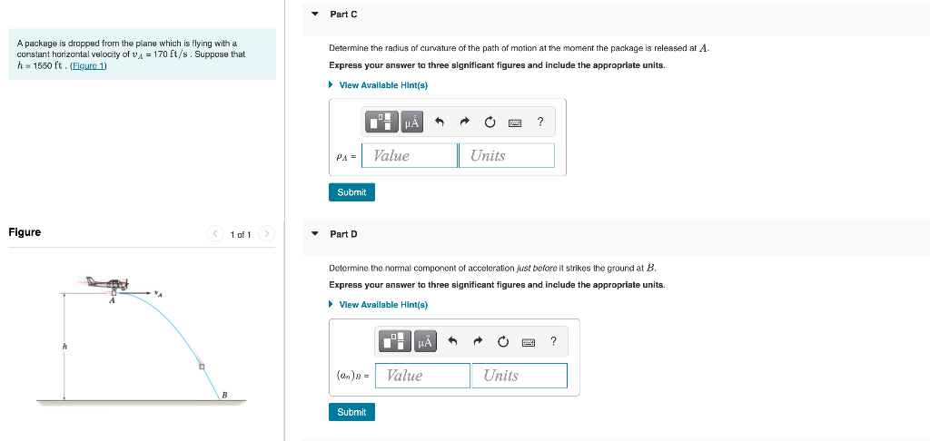 Solved A package is dropped from the plane which is flying | Chegg.com