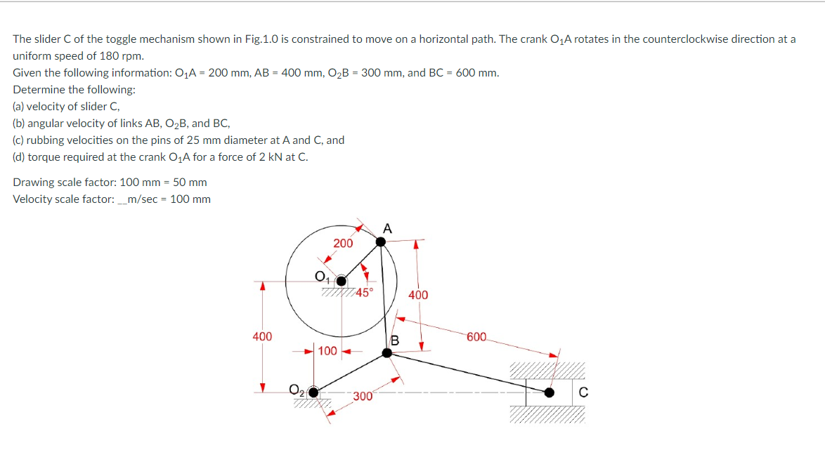 Solved The slider C of the toggle mechanism shown in Fig.1.0 | Chegg.com