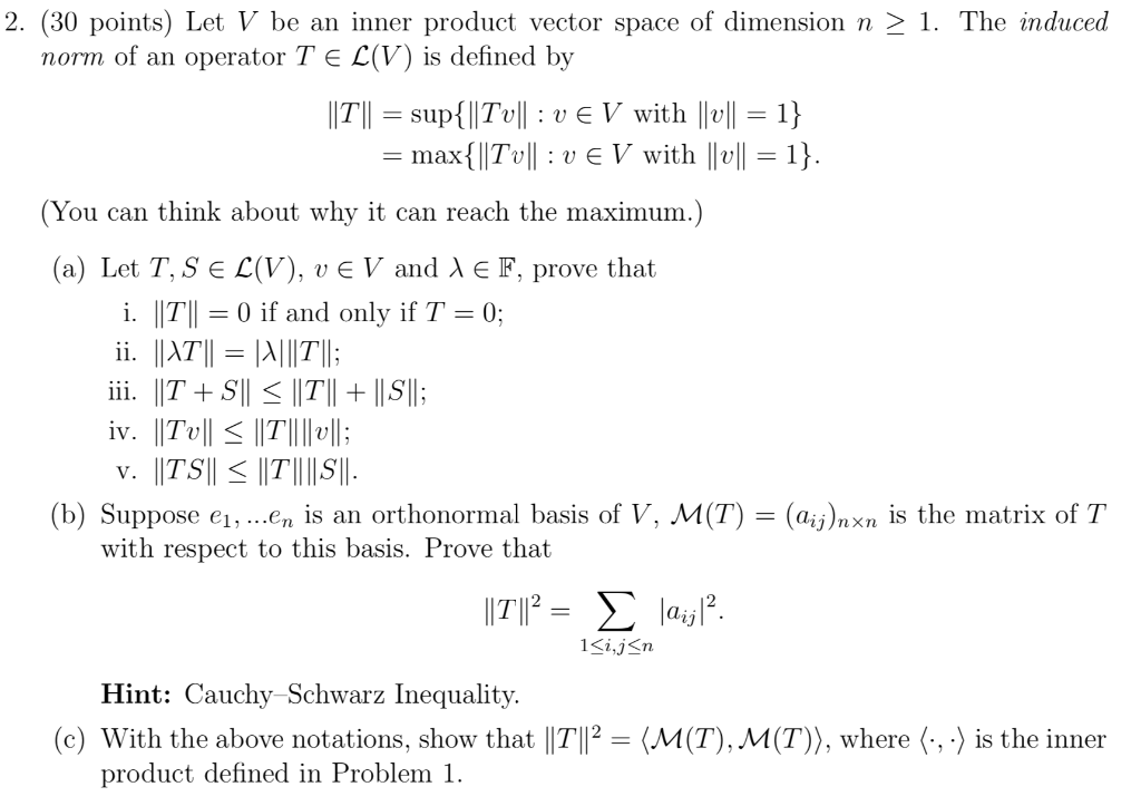 Solved 2. (30 points) Let V be an inner product vector space | Chegg.com
