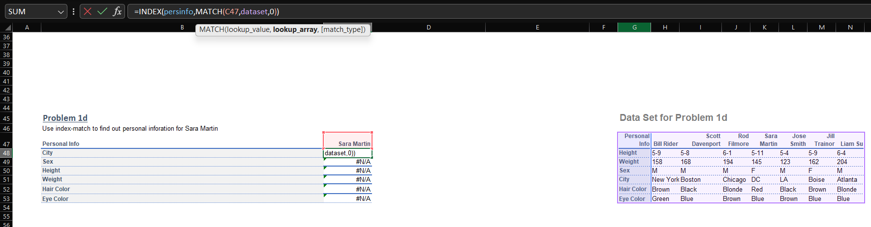 Solved I can't seem to figure out the index and match | Chegg.com