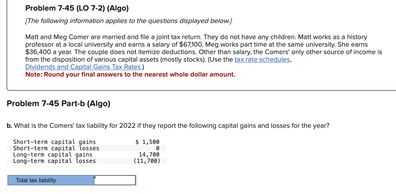 Solved Problem 7-45 (LO 7-2) (Algo) [The following | Chegg.com