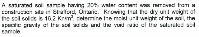 Solved A saturated soil sample having 20% water content was | Chegg.com