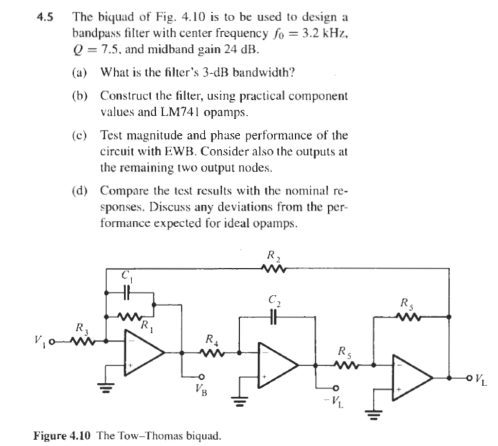 4.5 The biquad of Fig. 4.10 is to be used to design a | Chegg.com