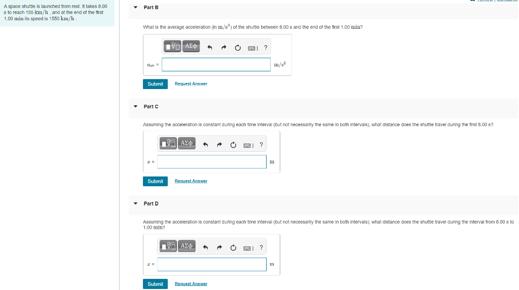 Solved Part B A space shuttle is launched from rest. It | Chegg.com