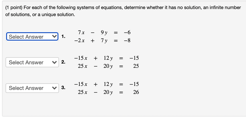 Solved (1 point) Solve the following system of linear | Chegg.com