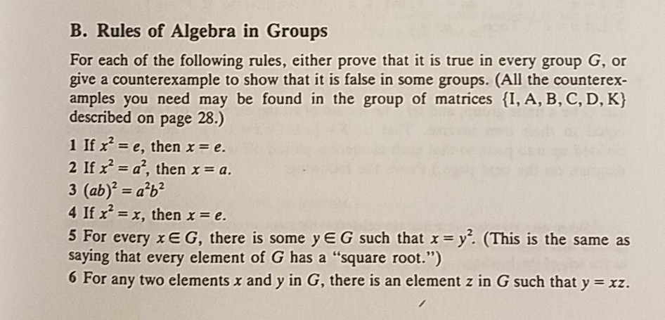 Solved B. Rules of Algebra in Groups For each of the | Chegg.com