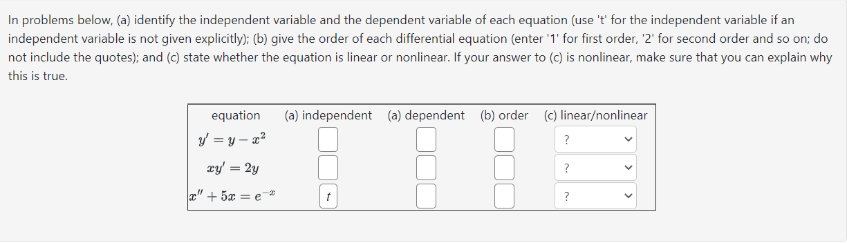 Solved In problems below, (a) identify the independent | Chegg.com