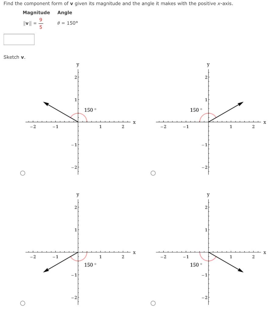 Solved Find the component form of v given its magnitude and | Chegg.com