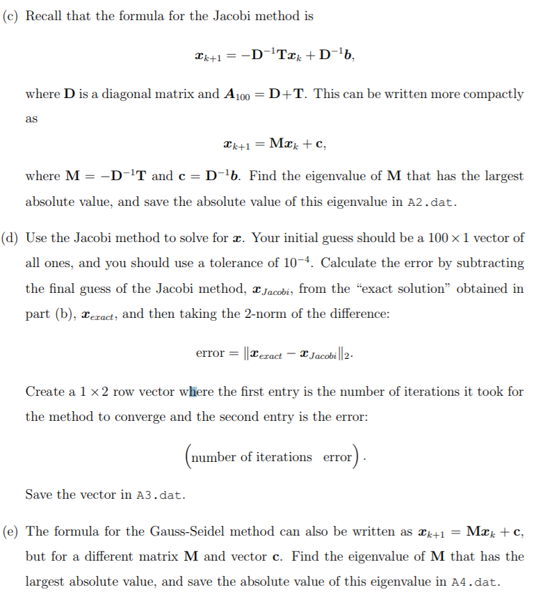 (c) Recall that the formula for the Jacobi method | Chegg.com