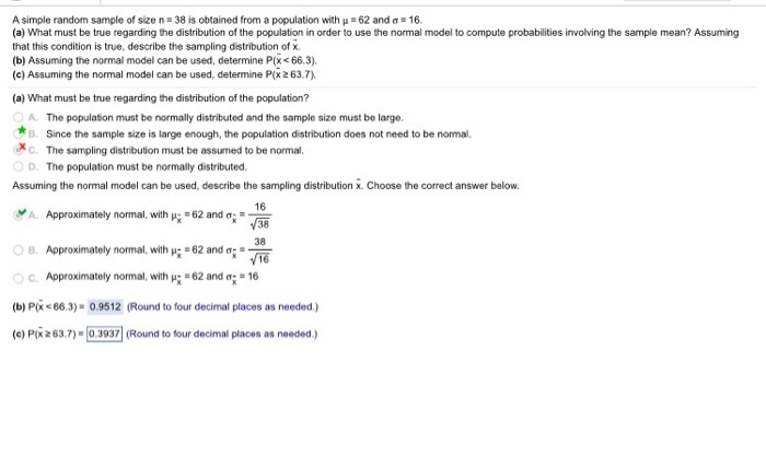 Solved A simple random sample of size n = 38 is obtained | Chegg.com