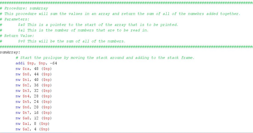 Solved # Procedure: sumarray # This procedure will surn the | Chegg.com