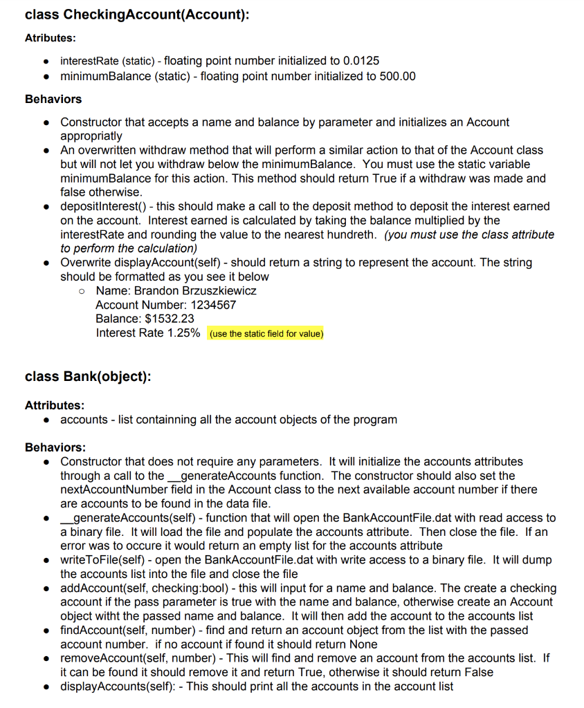 CIS 1400 Project Bank Accounts Assessments Assignment | Chegg.com