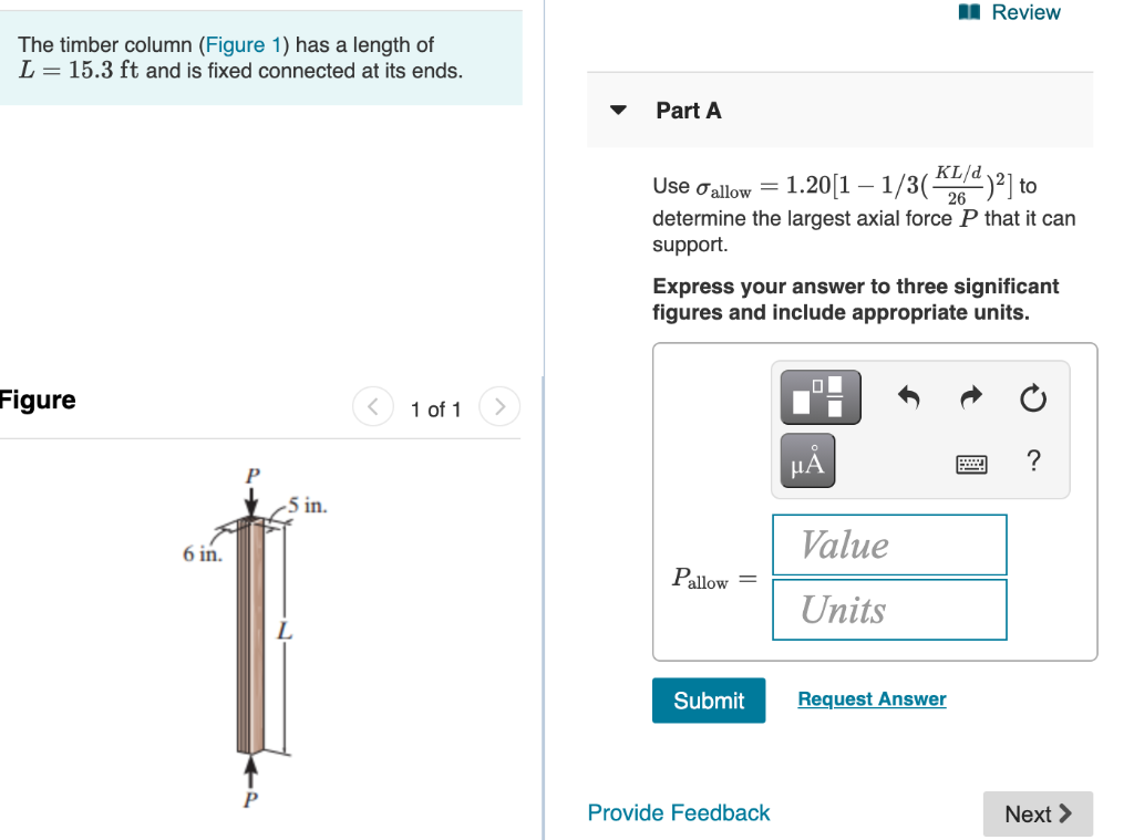 Solved n Review The timber column (Figure 1) has a length of | Chegg.com