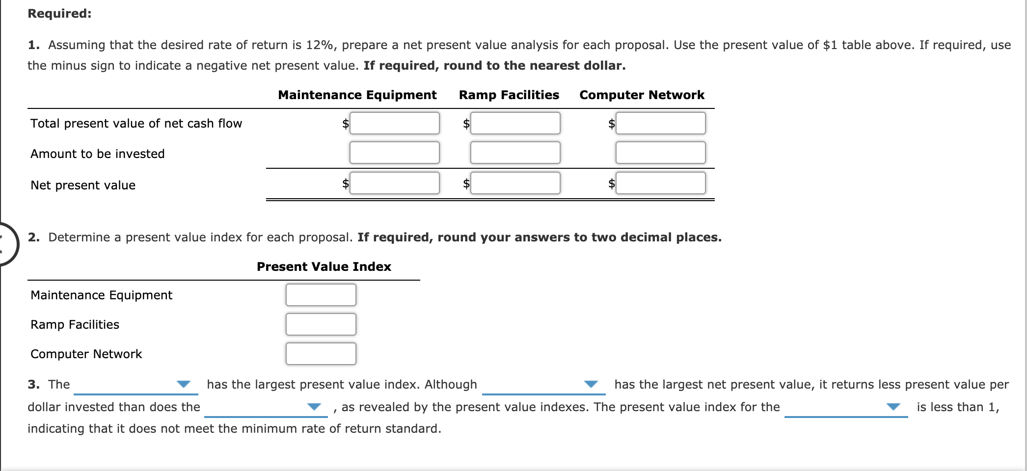Solved Net Present Value Method, Present Value Index, and | Chegg.com