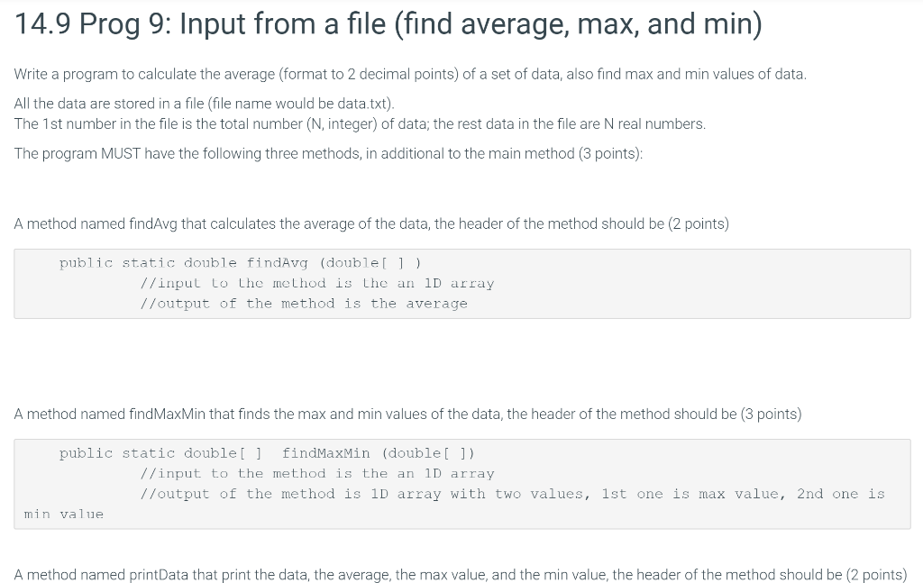Solved 14.9 Prog 9: Input from a file (find average, max, | Chegg.com