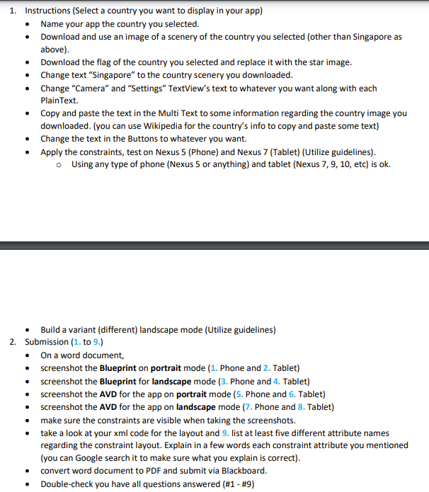 Solved Country App Use the ConstraintLayout we learned in | Chegg.com