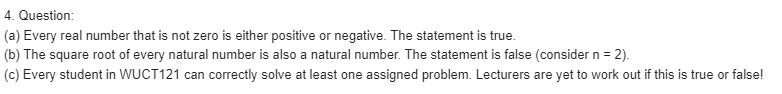Solved 4. Question: (a) Every real number that is not zero | Chegg.com
